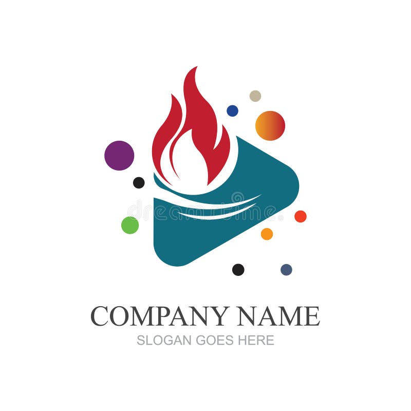 Fire and Play Button Logo Design Template Stock Vector - Illustration ...