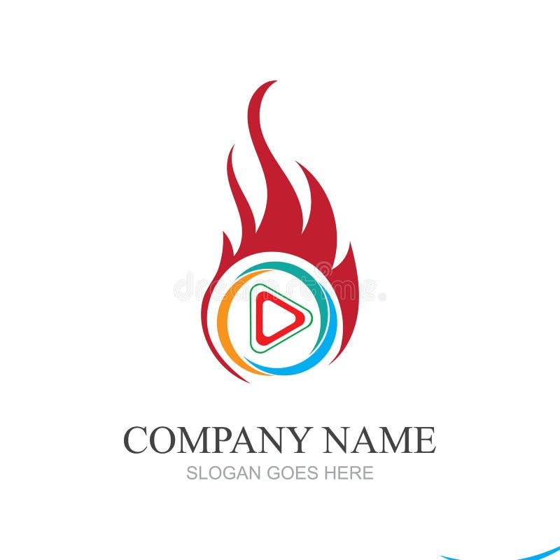 Fire and Play Button Logo Design Template Stock Vector - Illustration ...