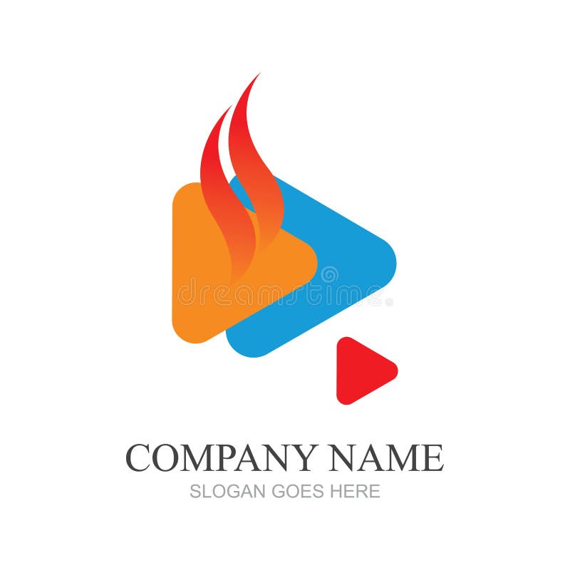 Fire and Play Button Logo Design Template Stock Vector - Illustration ...