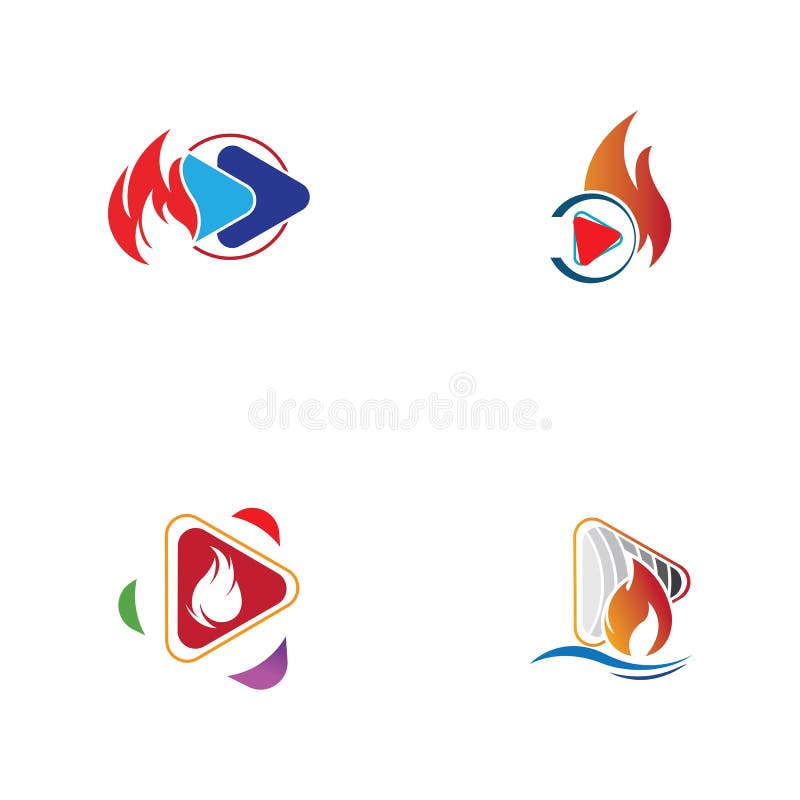 Fire and Play Button Logo Design Template Stock Vector - Illustration ...