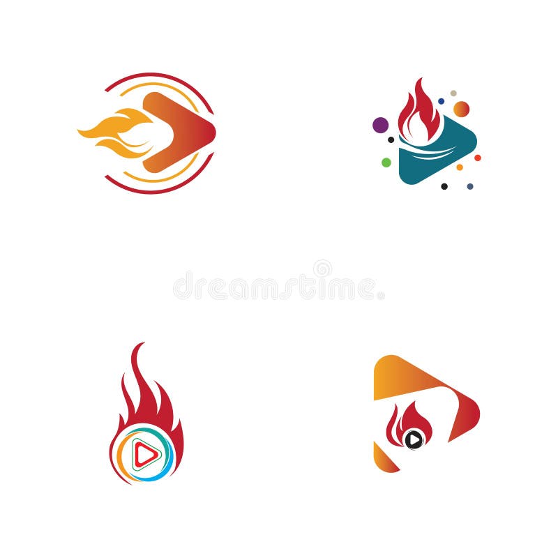 Fire and Play Button Logo Design Template Stock Vector - Illustration ...