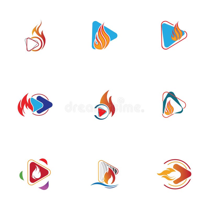 Fire and Play Button Logo Design Template Stock Vector - Illustration ...