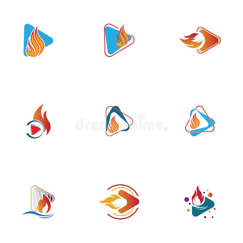 Fire And Play Button Logo Design Template Stock Vector Illustration Of Interface Multimedia