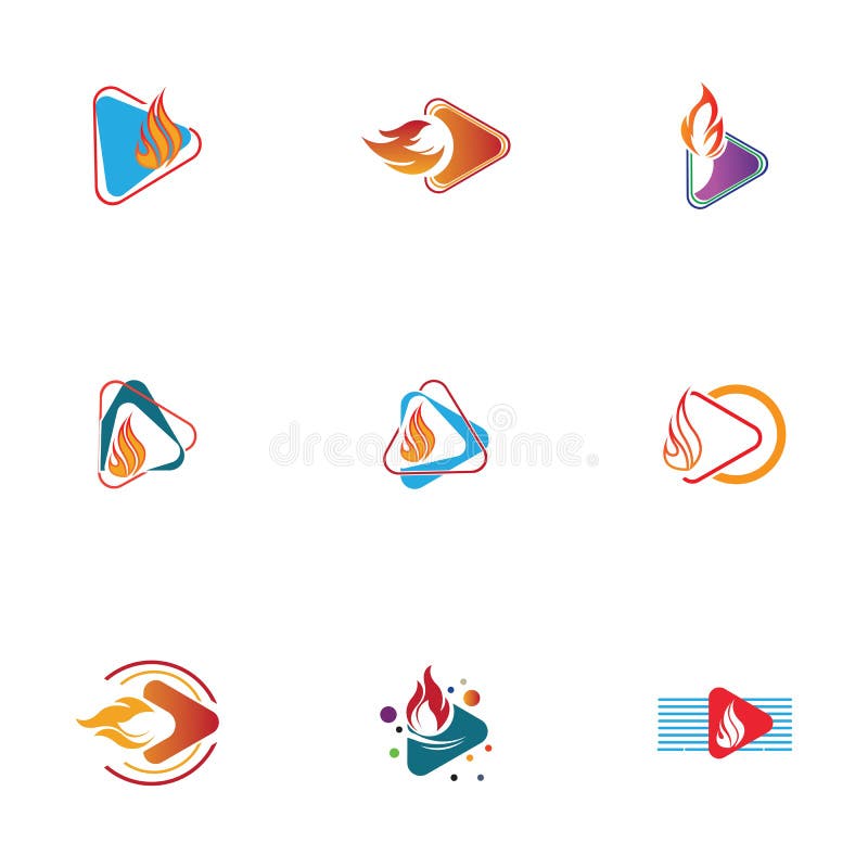 Fire and Play Button Logo Design Template Stock Vector - Illustration ...