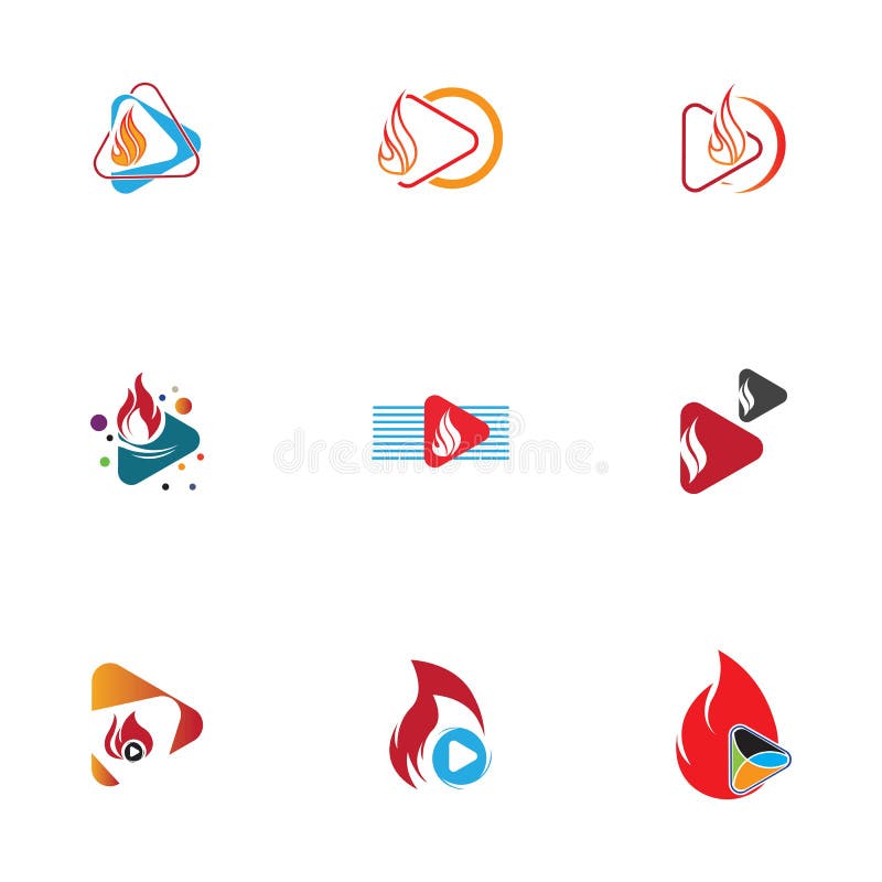 Fire and Play Button Logo Design Template Stock Vector - Illustration ...