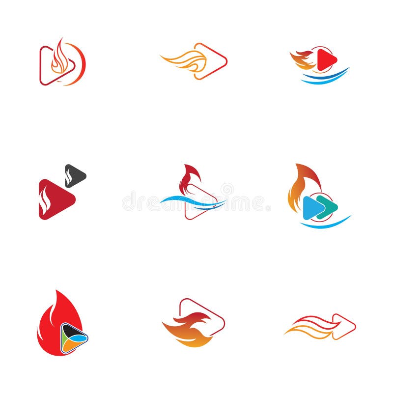 Fire and Play Button Logo Design Template Stock Vector - Illustration ...