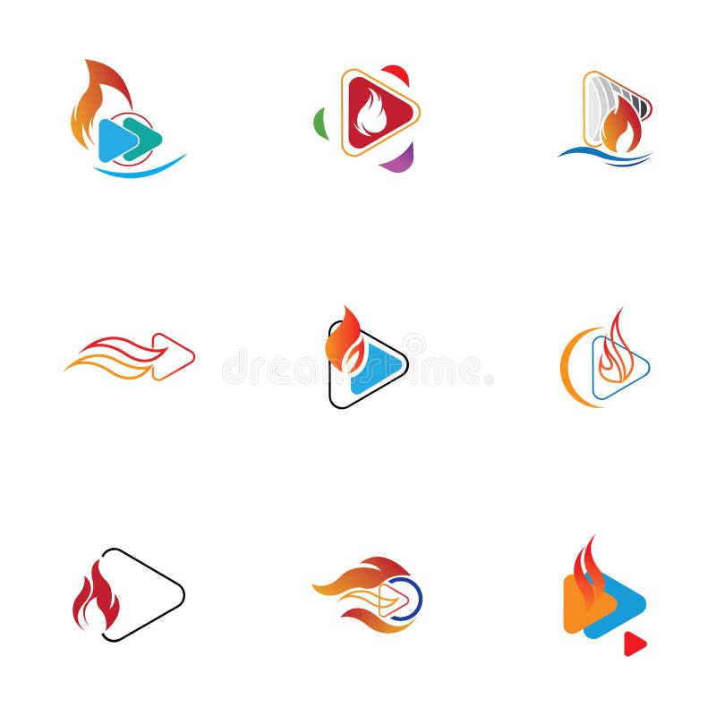 Fire and Play Button Logo Design Template Stock Vector - Illustration ...