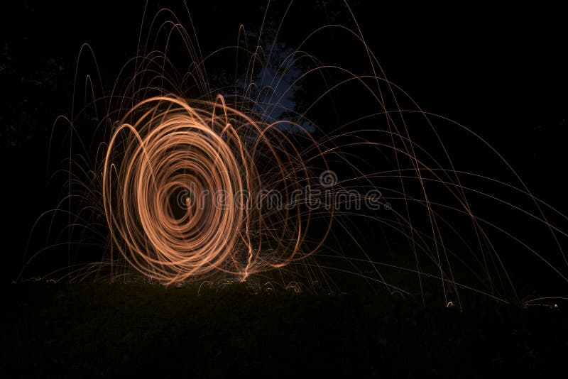 Fire Poi, Flaming Steel Wool Spinning Stock Image - Image of fire ...