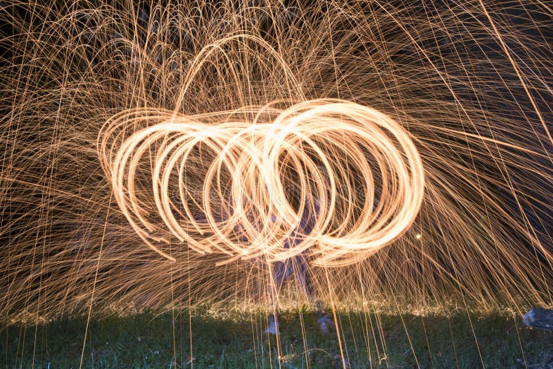 Fire Poi, Flaming Steel Wool Spinning Stock Image - Image of cute ...