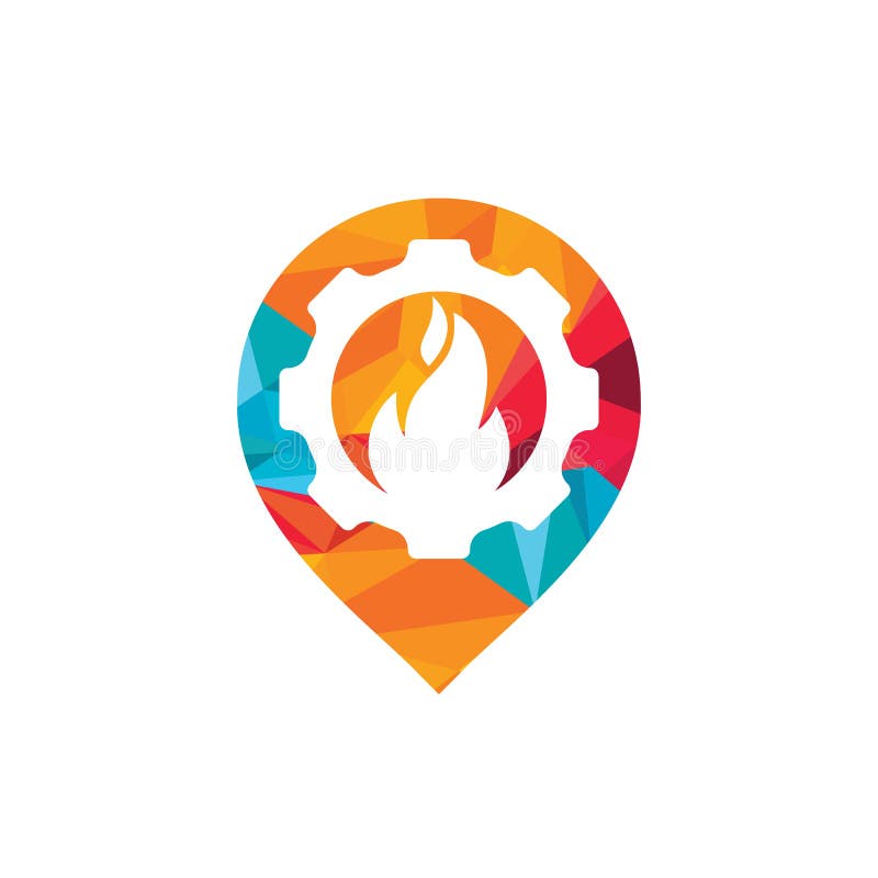 Fire Point Logo Design Template. Fire with Gear and Gps Icon Design ...