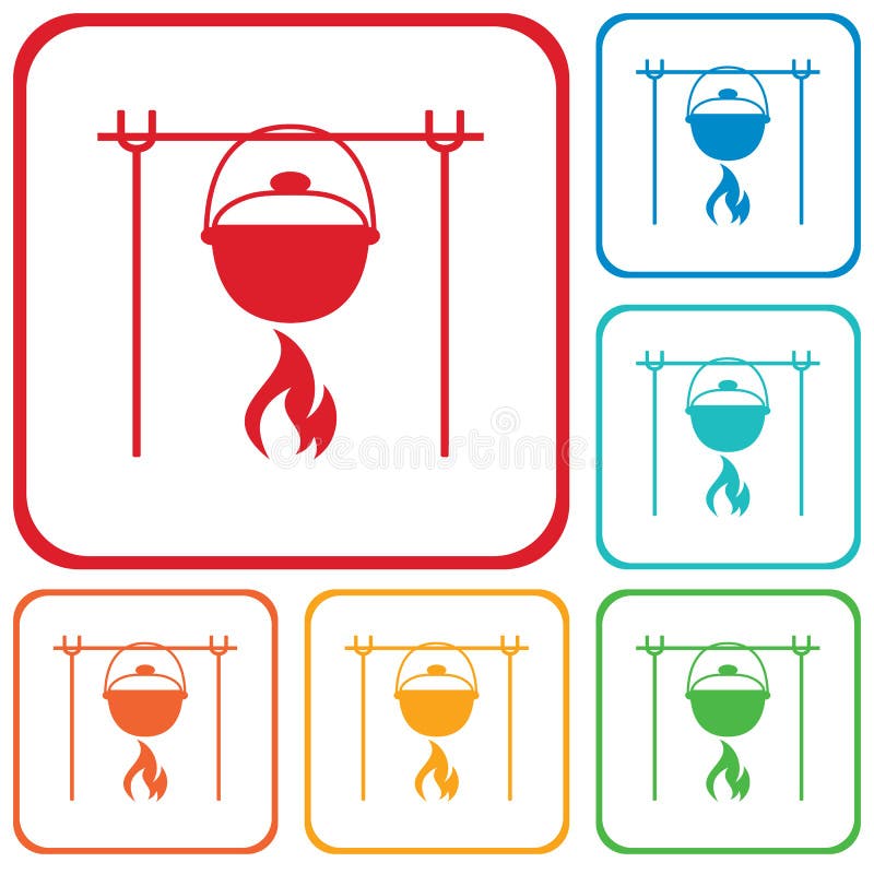 Fire and pot icon stock vector. Illustration of charcoal - 102133897