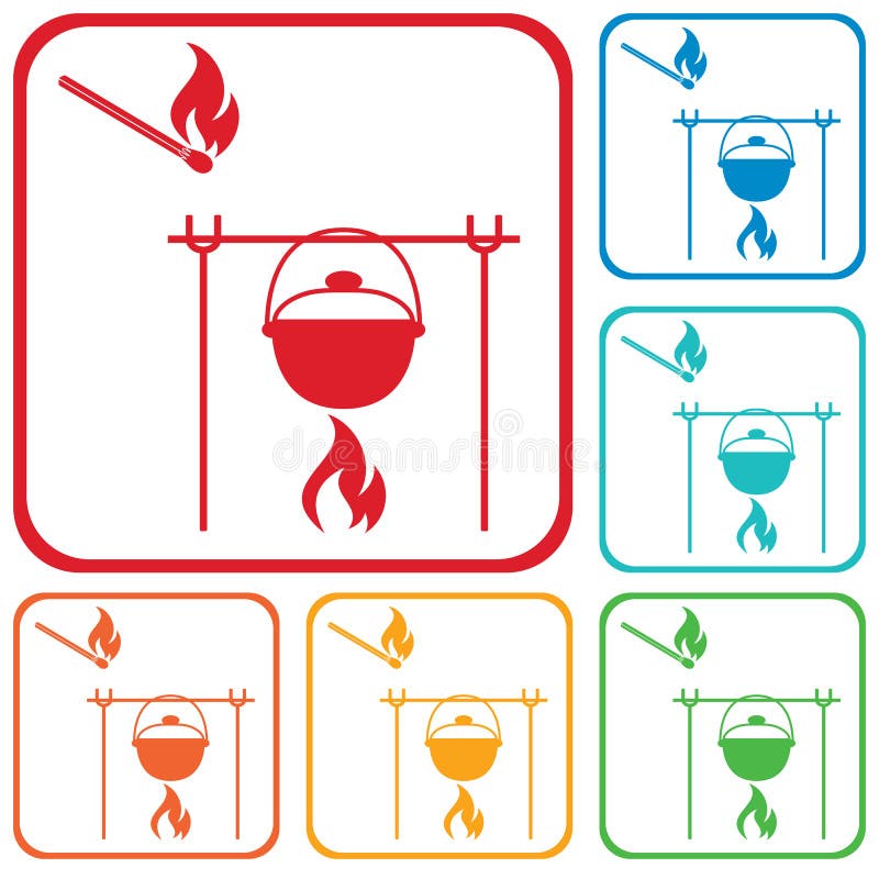 Fire and pot icon stock vector. Illustration of picnic - 104111330