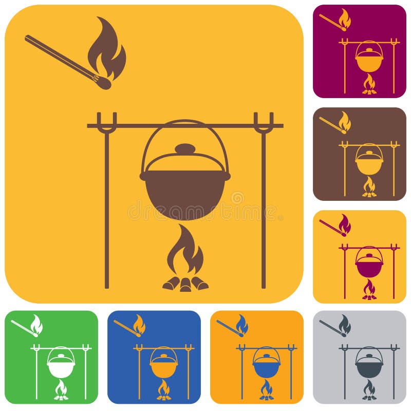 Fire and pot icon stock vector. Illustration of food - 116245261