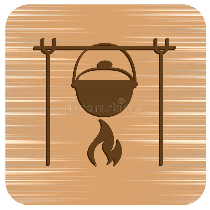 Fire and pot icon stock vector. Illustration of bonfire - 95330378