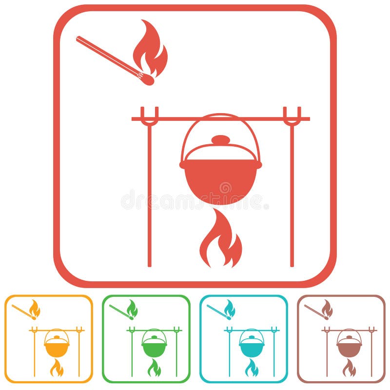 Fire and pot icon stock vector. Illustration of coal - 94956640