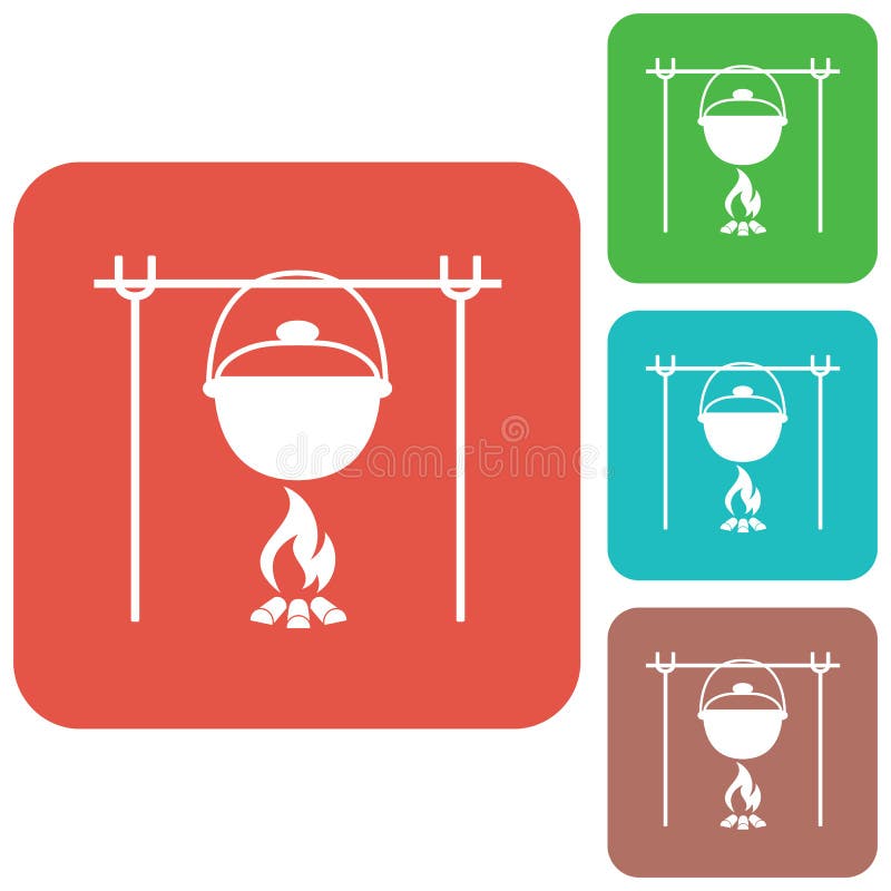 Fire and pot icon stock vector. Illustration of icon - 95605485