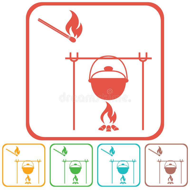 Fire and pot icon stock vector. Illustration of charcoal - 95659135