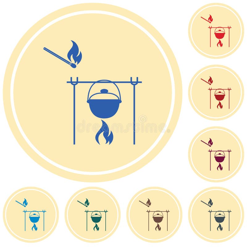 Fire and pot icon stock vector. Illustration of cooking - 109065800