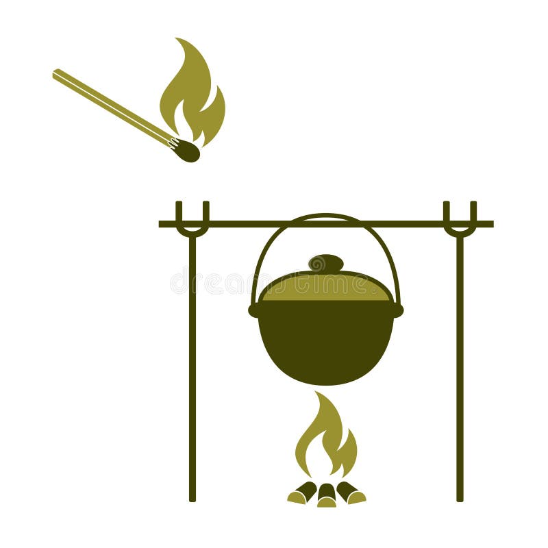 Fire and pot icon stock vector. Illustration of vector - 132867165