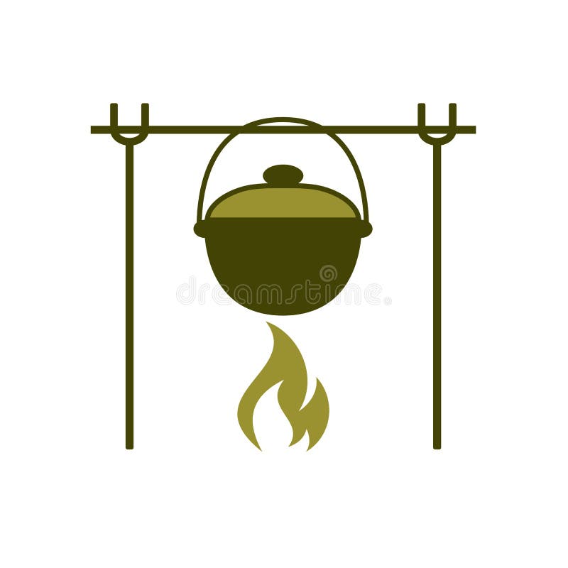 Fire and pot icon stock vector. Illustration of meal - 132867329