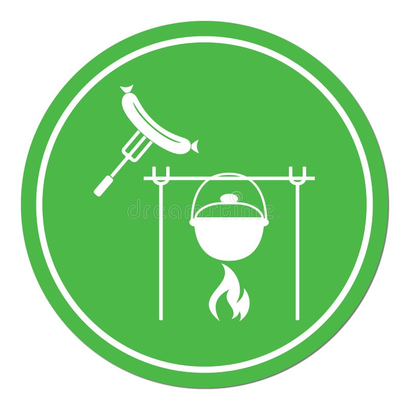 Fire, pot and sausage icon stock vector. Illustration of symbol - 92745001