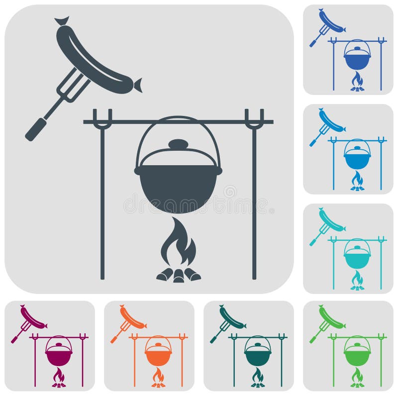 Fire, pot and sausage icon stock vector. Illustration of outdoor ...