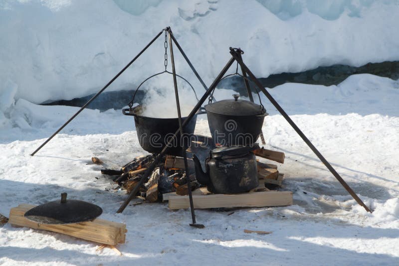 A Fire Pot Using for Cooking Fish Soup during Camping on Lake Baikal in ...