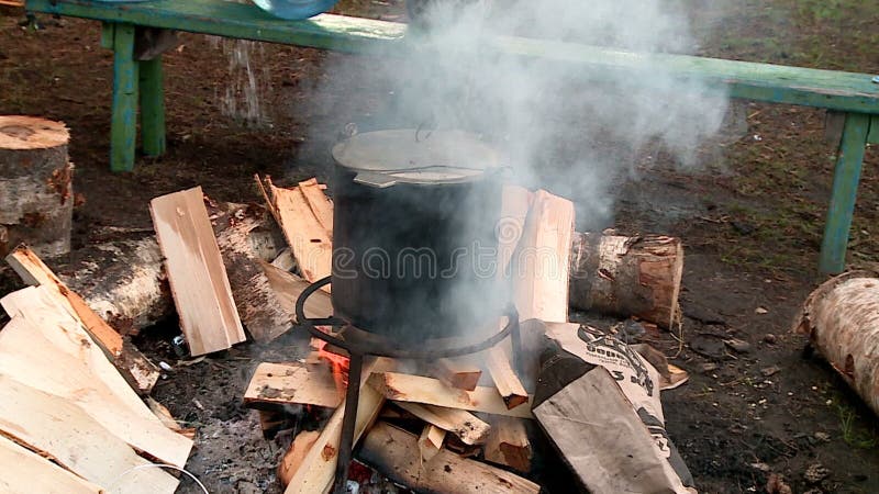 Wood Flame with Happy Red & Gold Color on Brick Background in Slow ...