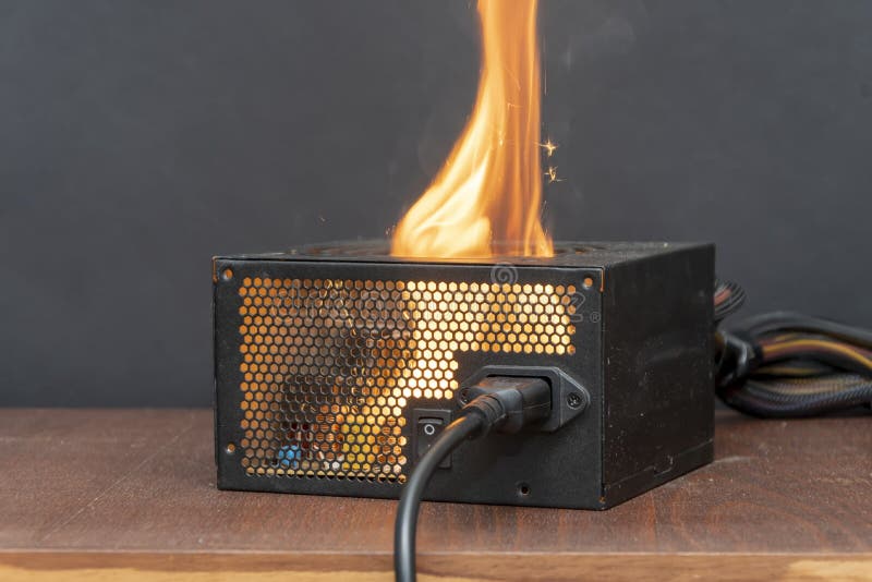 Fire of the Power Supply from the Computer, Short Circuit. Fire in the ...