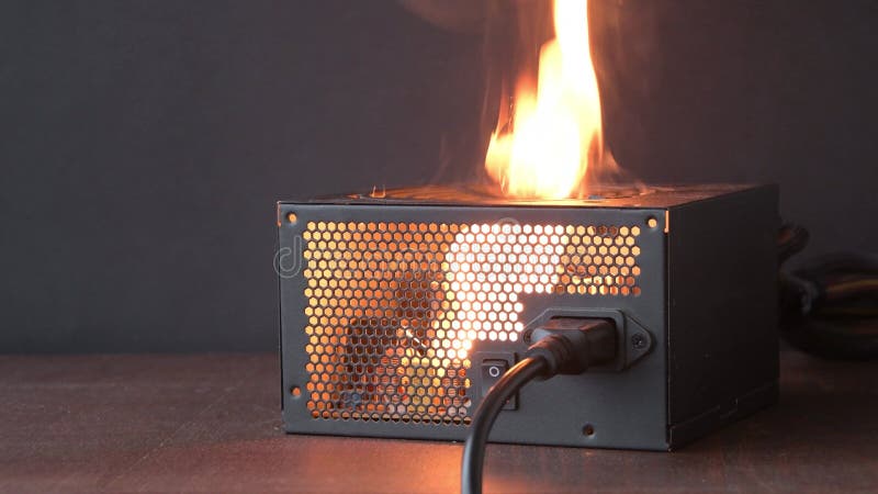 Fire of the Power Supply from the Computer, Short Circuit. Fire in the ...