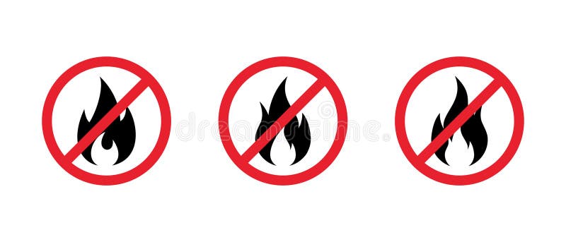 Fire Prohibition Sign Icon Set. Stop Flame Sign Symbol Stock ...