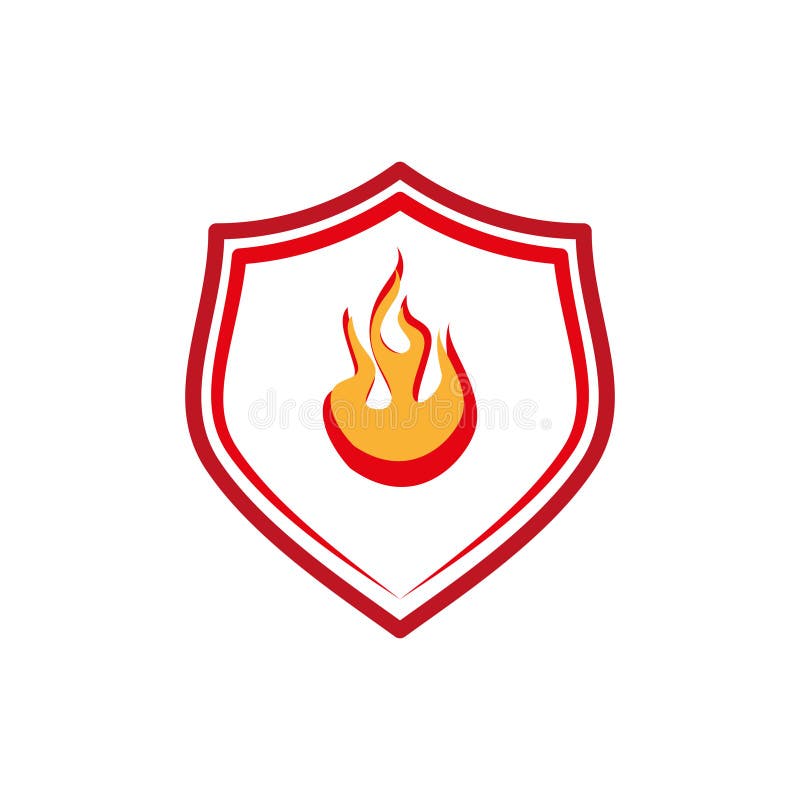 Fire Protection Shield Icon. Red and Gold Flame Emblem. Safety and ...