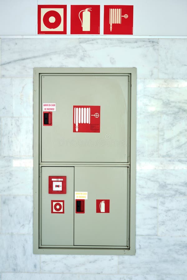 Fire Protection Signage in Public Building Stock Photo - Image of ...