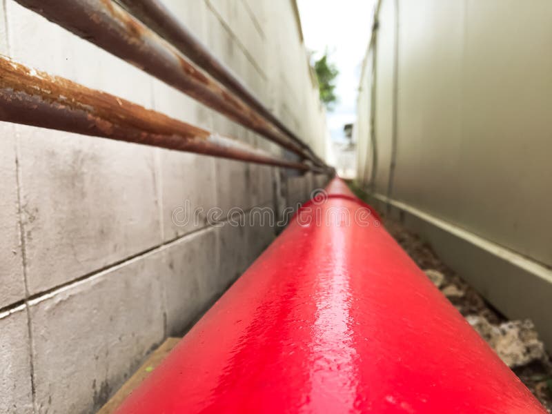 Fire Pump System with Big Red Pipe Line System. Stock Image - Image of ...