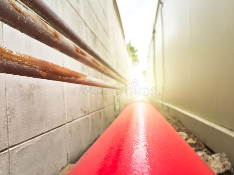 Fire Pump System with Big Red Pipe Line System Stock Image - Image of ...