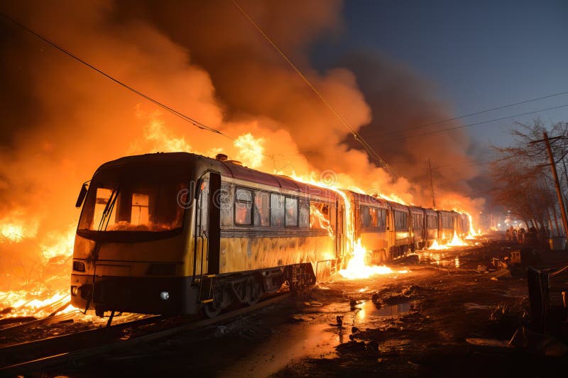Fire at the Railway Station. a Train Car Caught Fire during the ...