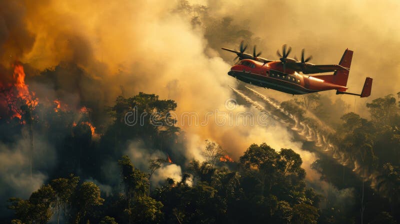 Fire in the Rainforest Extinguishes the Plane with Water Bombing Stock ...