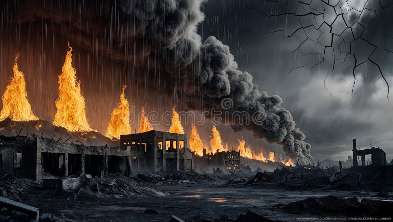 Fire Raining from Broken Sky in Apocalyptic Setting Stock Illustration ...