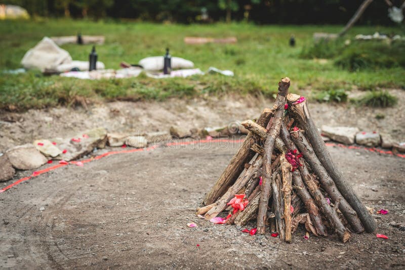 Fire Ready for the Evening Ceremony. Stock Image - Image of forest ...