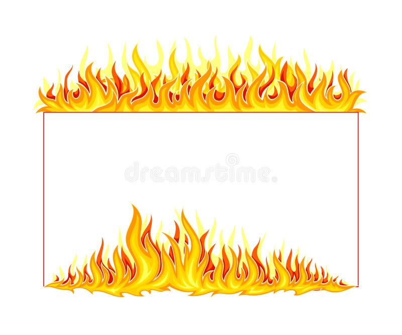 Fire Rectangular Frame with Hot Burning Tongue of Flame and Border Line ...