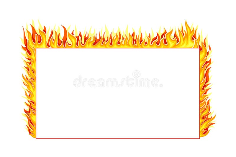 Fire Rectangular Frame with Hot Burning Tongue of Flame and Border Line ...