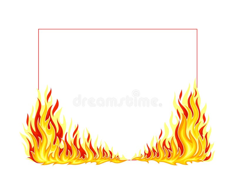 Fire Rectangular Frame with Hot Burning Tongue of Flame and Border Line ...