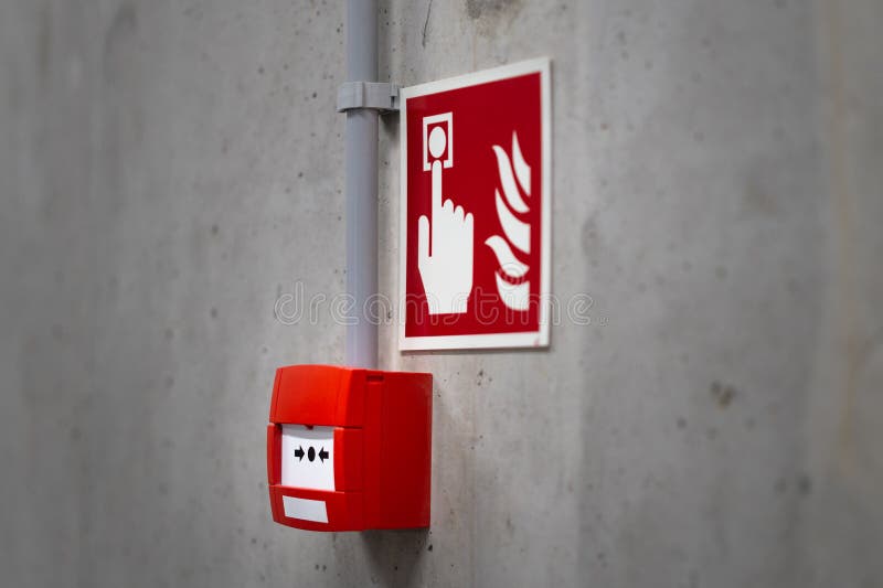 Fire Red Button Industrial Interior Concrete Wall Stock Photo - Image ...