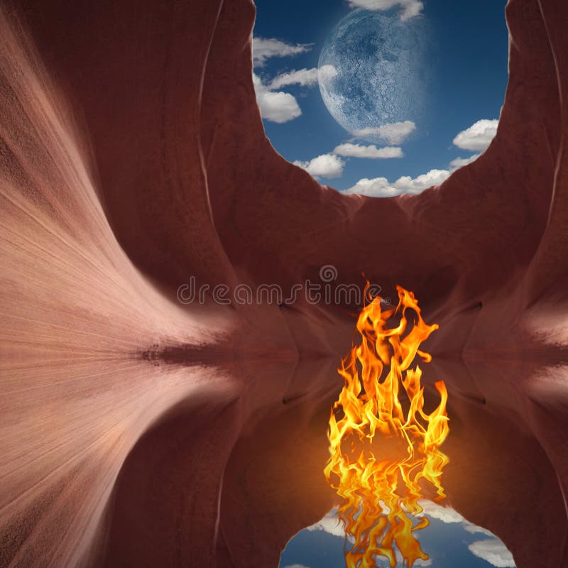 Fire in red cave stock illustration. Illustration of credit - 132175031