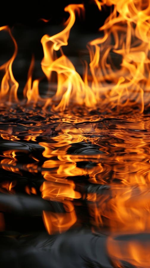 Fire Reflected on Water at Night, Abstract Fiery Art Concept Stock ...