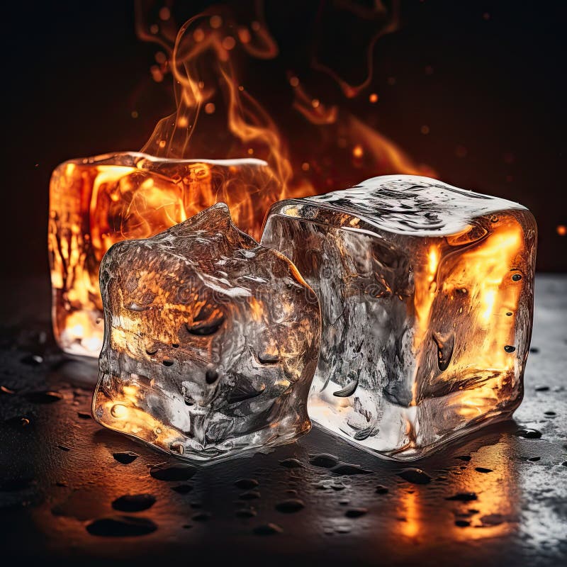 Fire Reflection on Clear Ice Cubes Illustration Stock Illustration ...