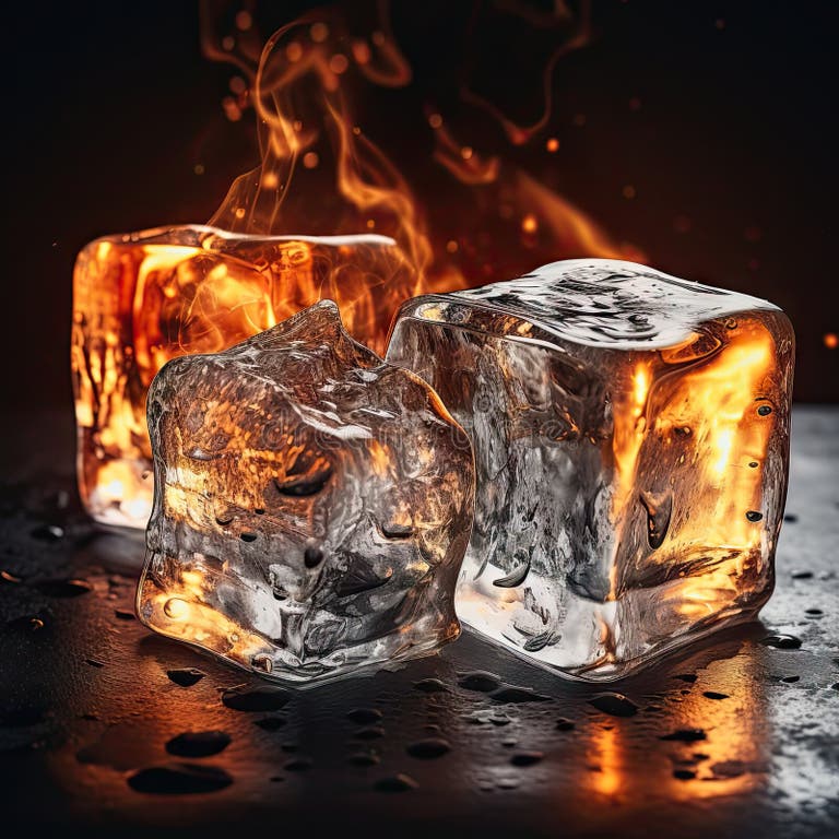Fire Reflection on Clear Ice Cubes Illustration Stock Illustration ...