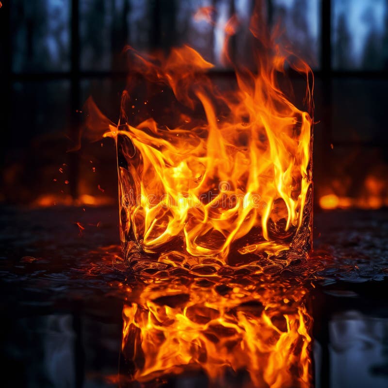 Fire Reflection a Reflection of Flames or Firelight on a Glass Stock ...