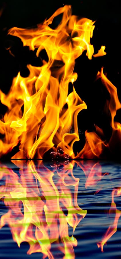 Fire with Reflection on Water Stock Photo - Image of bonfire, montage ...