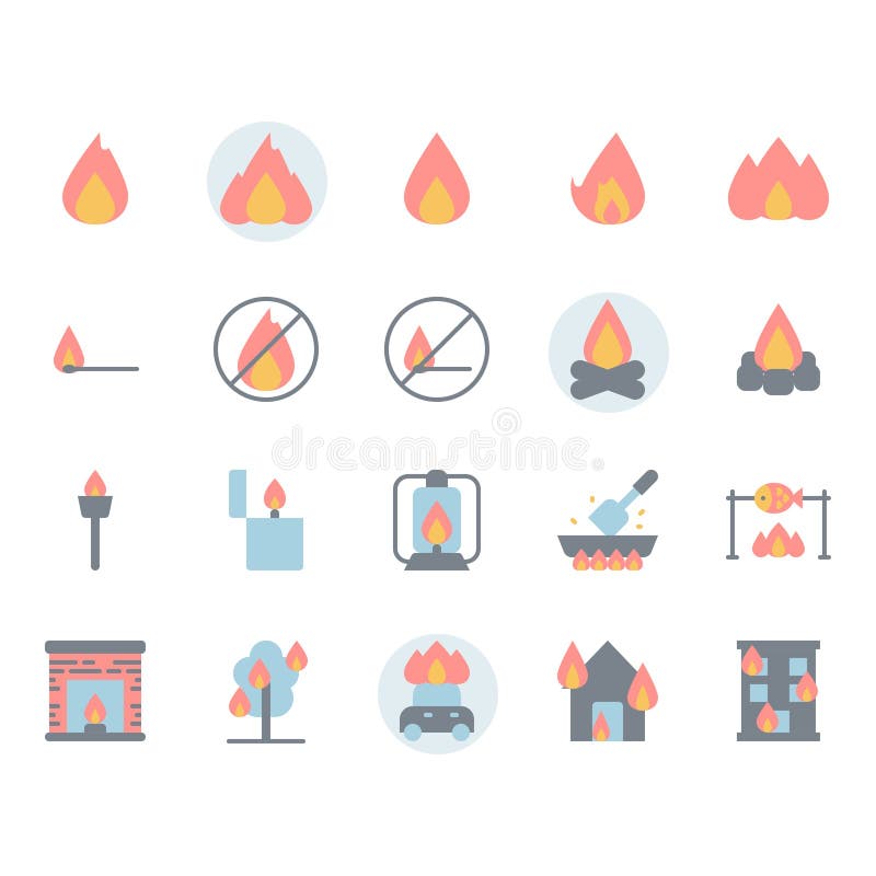 Fire Related Icon and Symbol Set in Flat Design Stock Vector ...